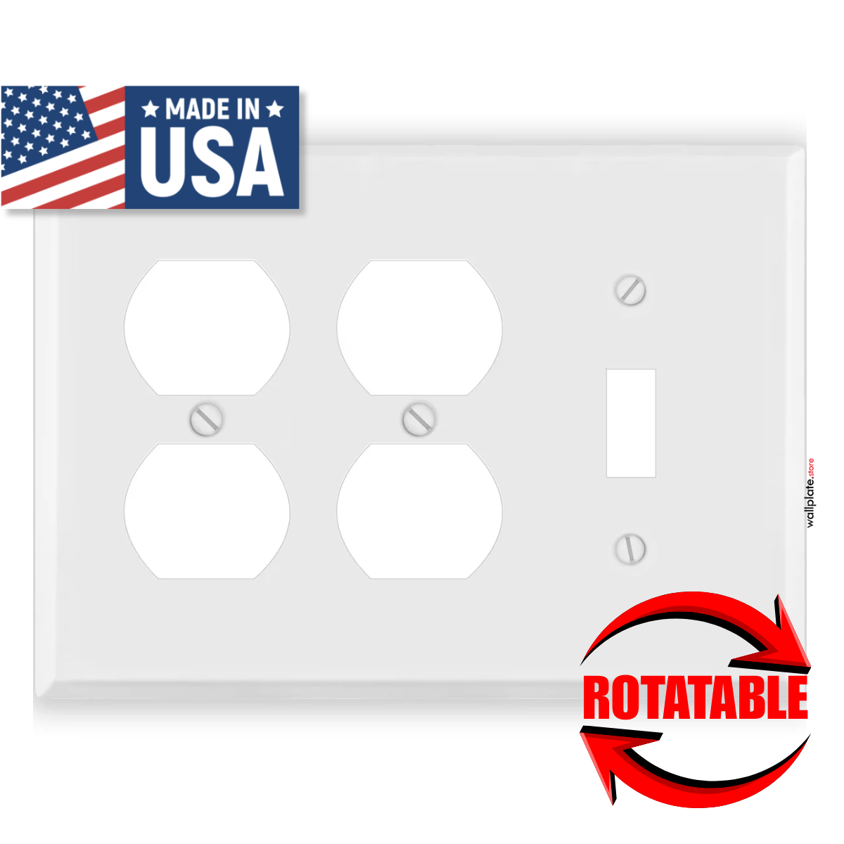 3 Gang standard size White Metal 1 toggle and 2 Duplex Receptacle Wall