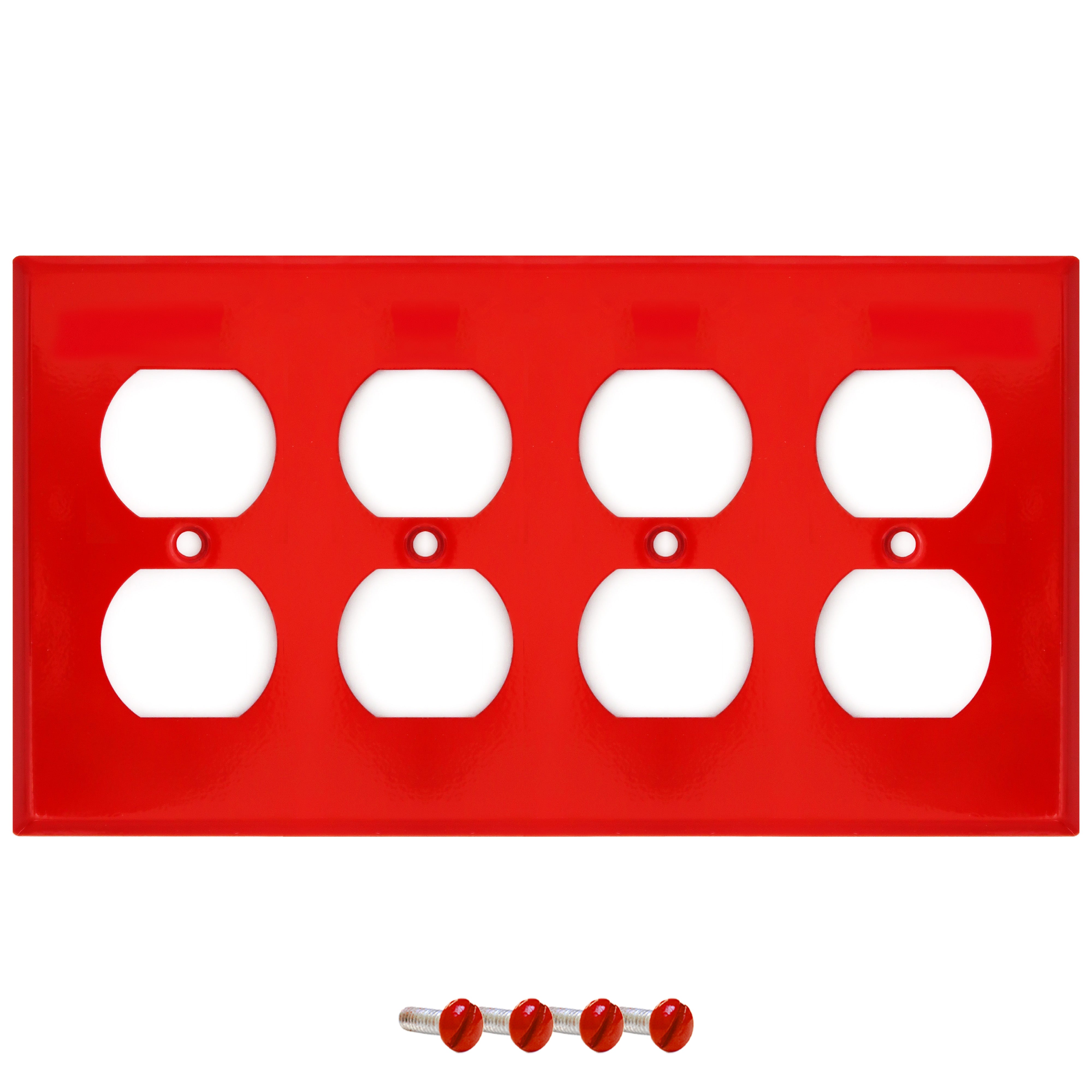 Red 4-Gang Duplex Receptacle Metal Wall Plate — Made in USA
