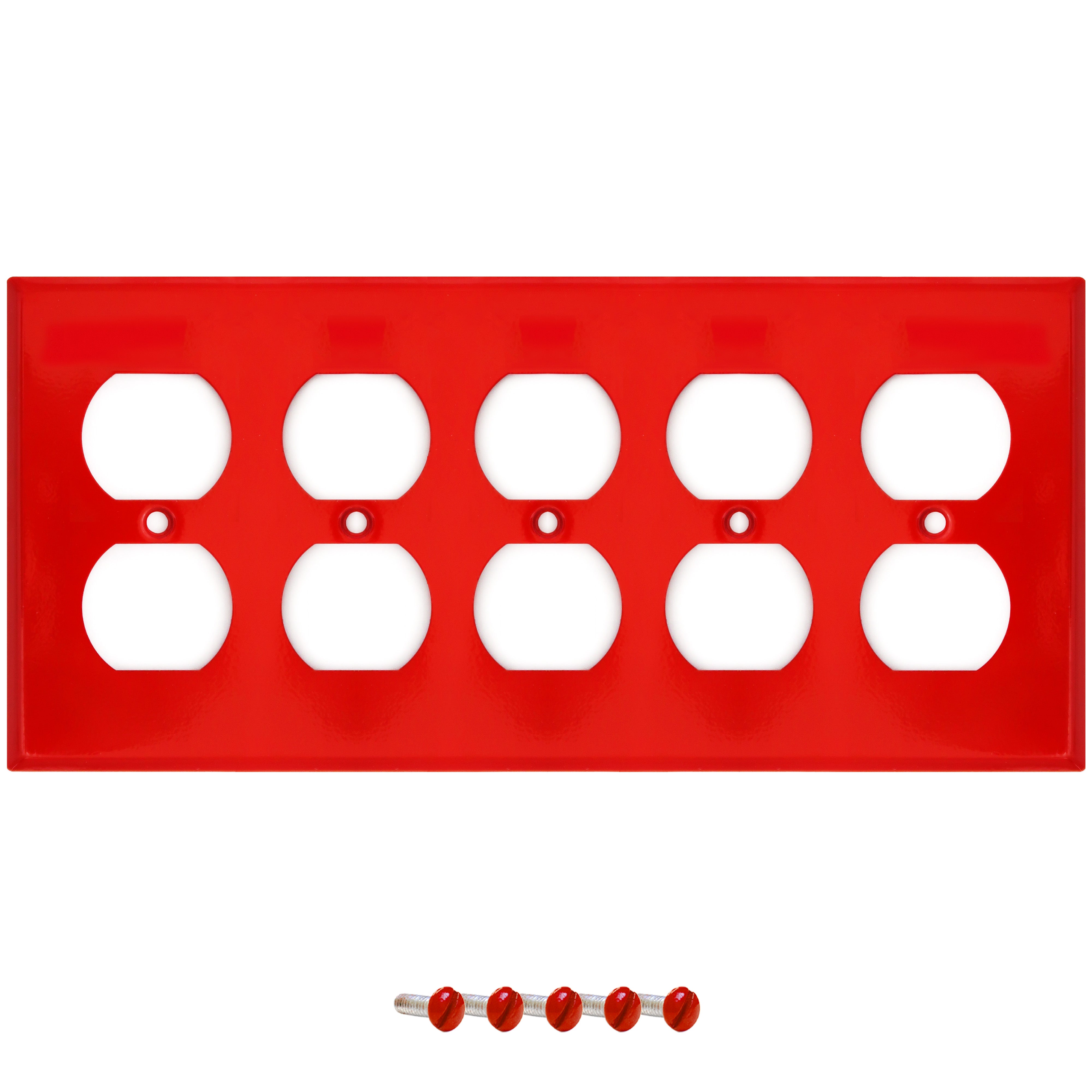 5 Gang Red Metal Duplex Receptacle Wall Plate
