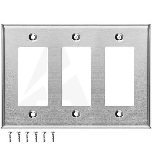 3-Gang Stainless Steel Rocker GFCI Decora® Style Wall Plate, Made in U